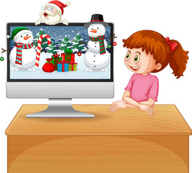 Santa claus on computer display with social media Vector Image