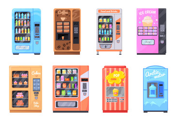 Flat vending machines snacks food ice cold Vector Image