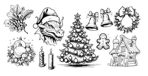 Christmas Scene Line Drawing Vector Images (over 330)