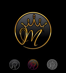 Golden monogram crown initial letter m Royalty Free Vector
