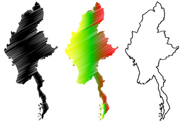 Myanmar Map Black and White Vector Images (80)