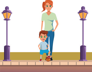 Family single mother with children cartoon Vector Image