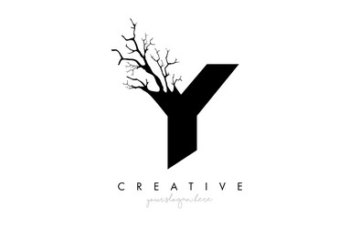 Letter y design logo with creative tree branch y Vector Image