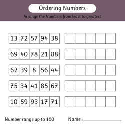 Ordering numbers worksheet arrange Royalty Free Vector Image