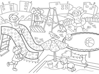 Kids at the playground coloring Royalty Free Vector Image