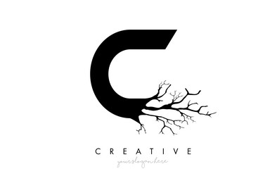 Letter c design logo with creative tree branch Vector Image