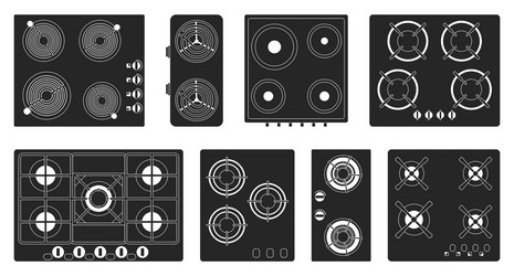 Cooktop surface outline set icon Royalty Free Vector Image