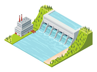 Hydro power isometric hydroelectric plant Vector Image
