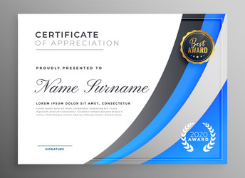 Minimalism wave blue certificate design template Vector Image