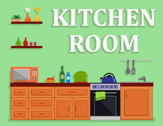 Flat of kitchen interior Royalty Free Vector Image