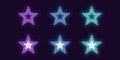 Outline neon superstar icon set glowing star Vector Image