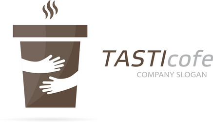 Coffee cup and hands logo cafe symbol Royalty Free Vector