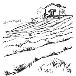 Rural field drawing farm sketch outdoor Royalty Free Vector
