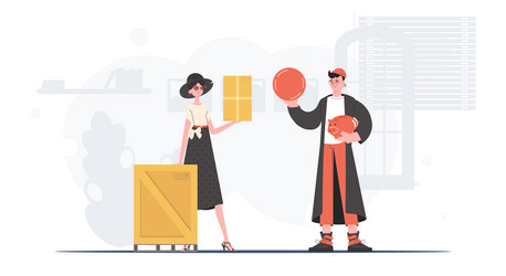 Parcel delivery concept cartoon style Royalty Free Vector