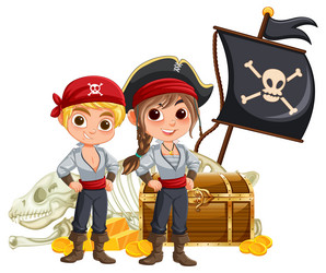 Two kids on a pirate ship Royalty Free Vector Image