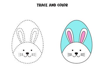Trace and color cute easter rabbit worksheet Vector Image