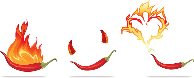 Chili pepper on fire set Royalty Free Vector Image
