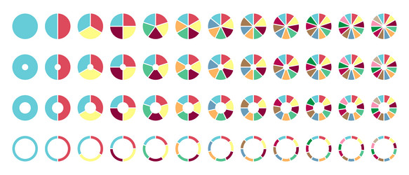 Circle pie charts round diagram sections set Vector Image