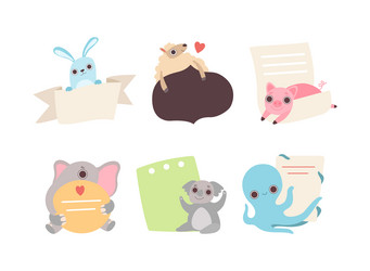 Cute baby animals holding blank signs and empty Vector Image