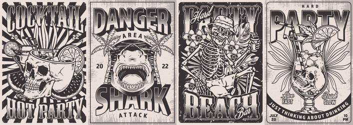 Beach Party Set Monochrome Flyers Royalty Free Vector Image