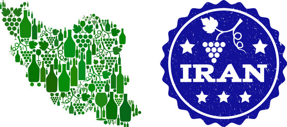 Collage of grape wine map iran and best Royalty Free Vector