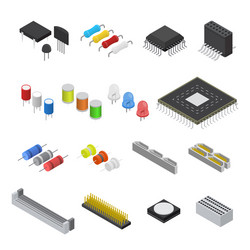 Isometric microchips and electronic parts Vector Image