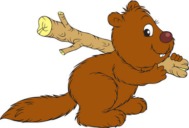 Cute beaver sits on a dam with stick beautiful Vector Image