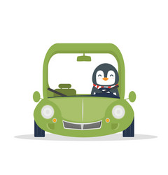 Penguin driving a car cartoon Royalty Free Vector Image
