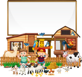 Canvas wooden frame template with animal farm set Vector Image