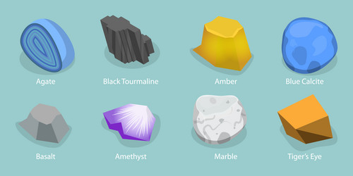 Realistic stone mineral icon set Royalty Free Vector Image