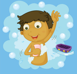 Cartoon little boy taking a bath Royalty Free Vector Image