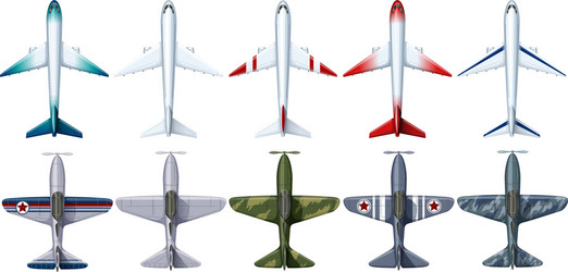 Planes on a blue background in different angles Vector Image