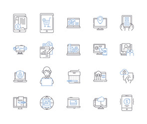 Computer technology outline icons collection Vector Image