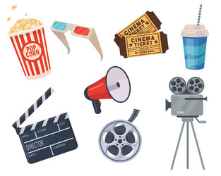 Cartoon cinema elements movie theater popcorn Vector Image