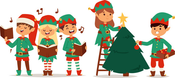 Santa claus elf kids cartoon helpers Royalty Free Vector