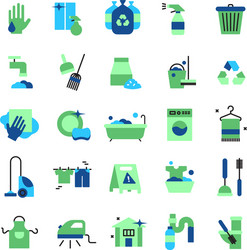 Household supplies and cleaning tools flat icons Vector Image