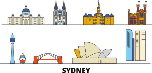 Australia outline skyline australian flat thin Vector Image