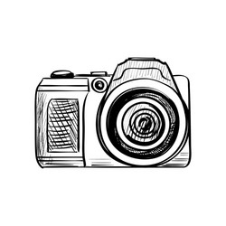 Photo camera with huge lens sketch Royalty Free Vector Image