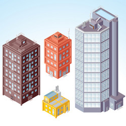 Isometric flat 3d town buildings Royalty Free Vector Image
