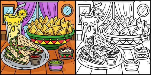 Cinco de mayo quesadilla nachos coloring page Vector Image