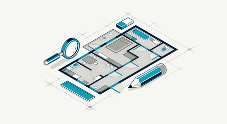 Flat plan drawing with pencil floorplan Royalty Free Vector