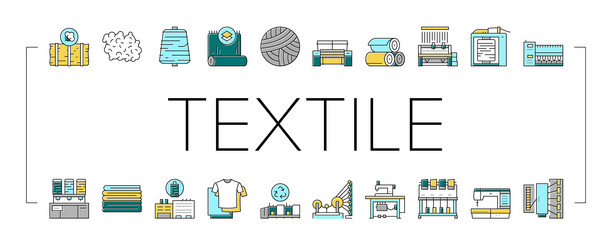 Textile production collection icons set Royalty Free Vector