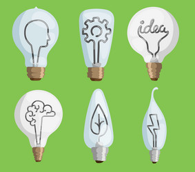 Creative idea lamps cartoon flat Royalty Free Vector Image