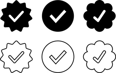 Verified black tick badge icon set isolated Vector Image