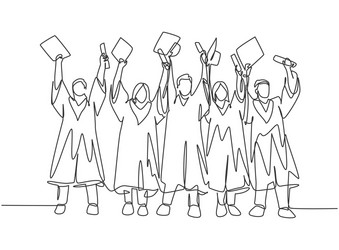 Teamwork concept one single line drawing young Vector Image