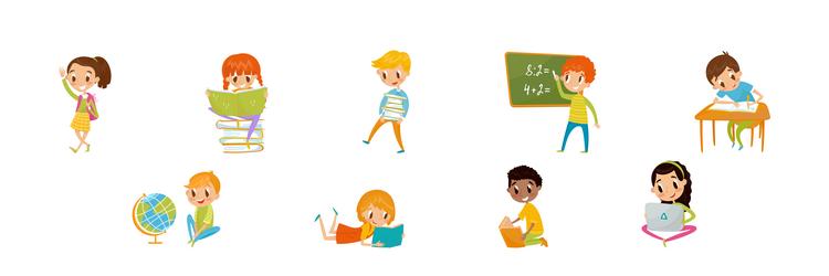 Smart kids reading book and studying school Vector Image
