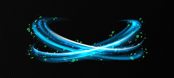 Freshness effect blue air swirl with green leaves Vector Image