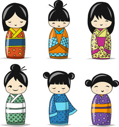 Traditional japanese kokeshi dolls for coloring Vector Image