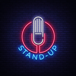Stand up logo in neon style comedy show Royalty Free Vector