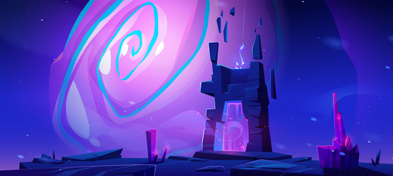 Cute monster on alien planet with magic portal Vector Image